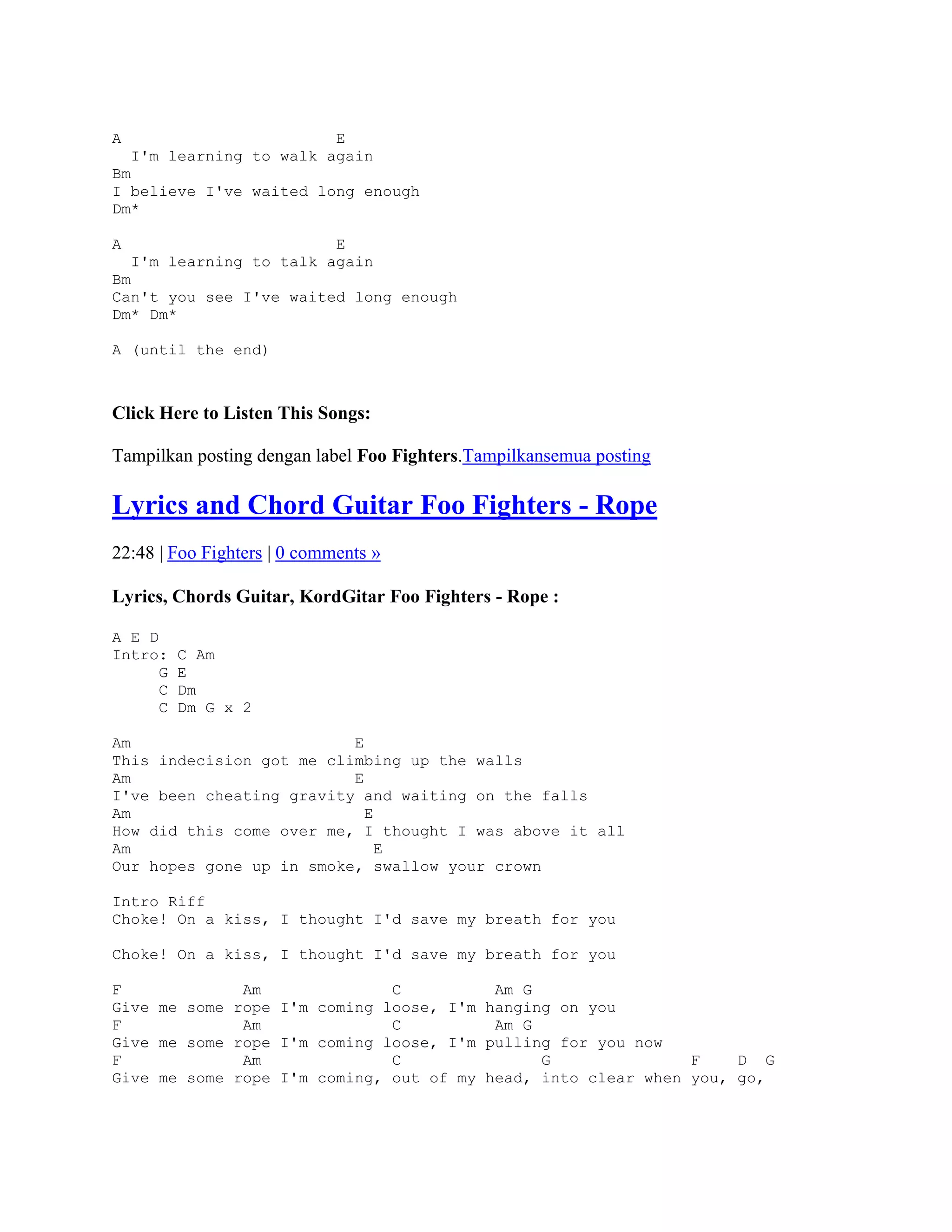 Lyric and chord guitar foo fighters | DOCX | Music | Entertainment