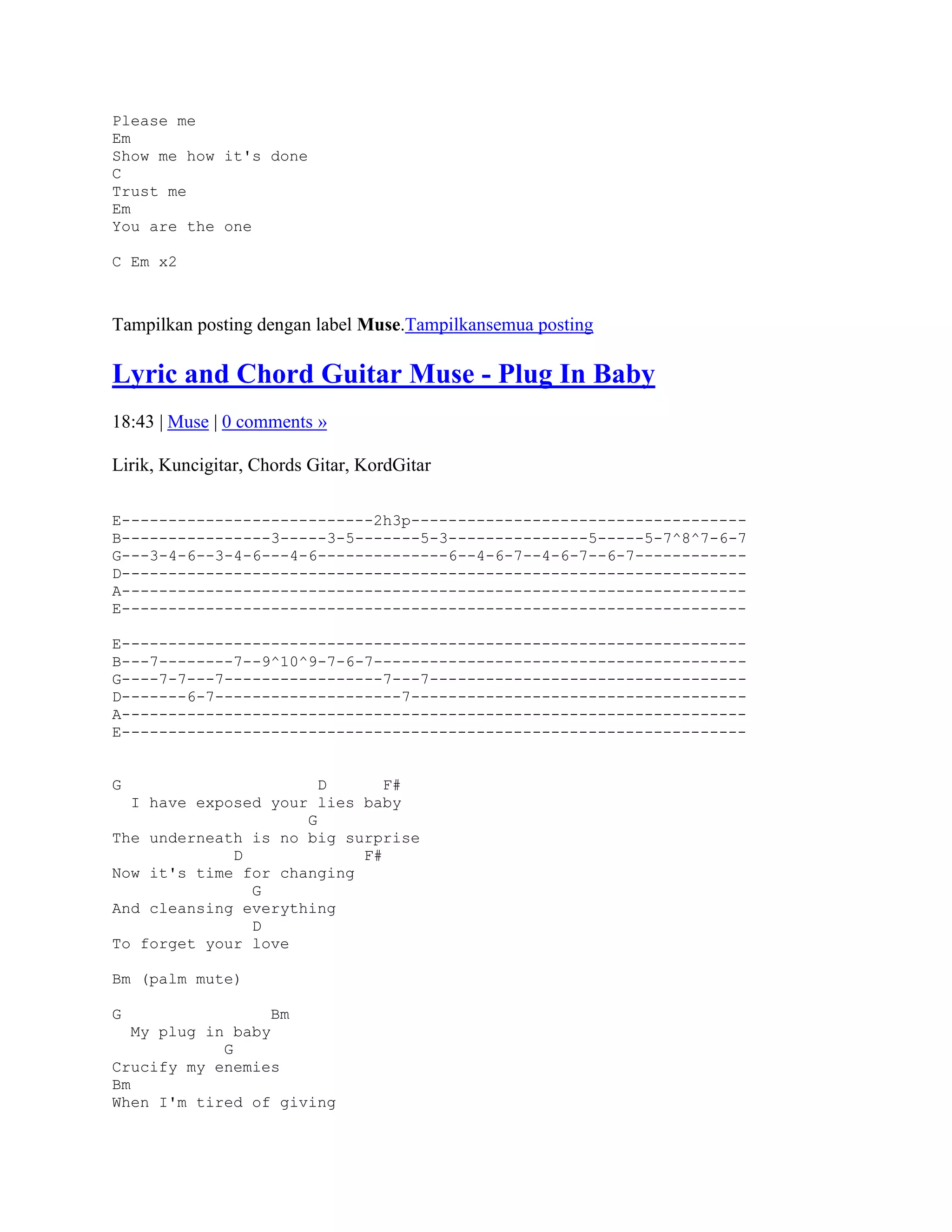 Lyric and chord guitar muse | DOCX
