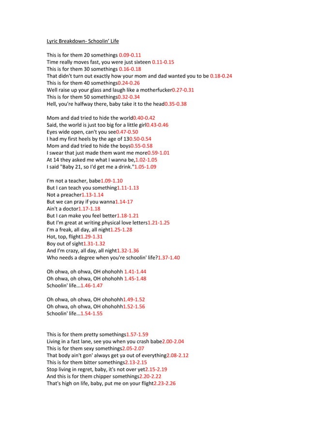 Lyric Breakdown Pdf