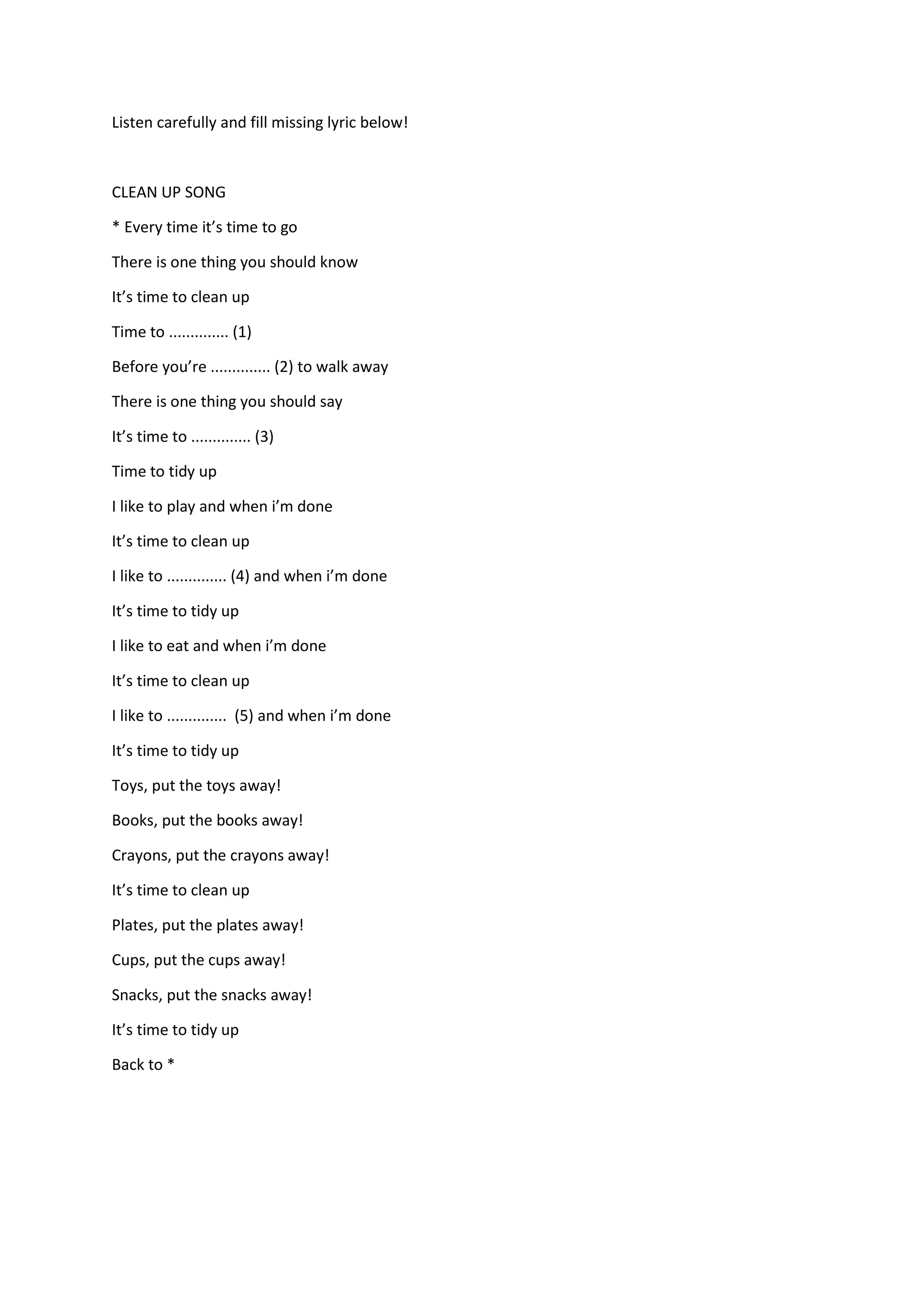 Lyric of clean up song | PDF