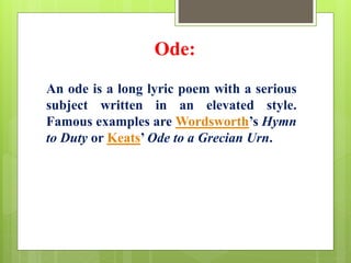 Lyric poem, dramatic monologue & ode types of poetry part i | PPTX