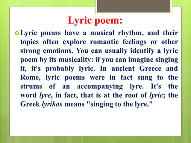Lyric poem, dramatic monologue & ode types of poetry part i | PPT