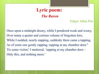 Lyric poem, dramatic monologue & ode types of poetry part i | PPTX