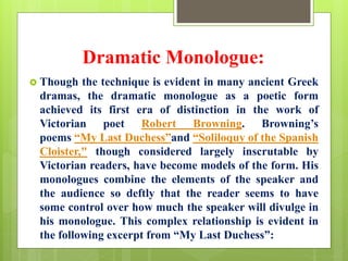 Lyric poem, dramatic monologue & ode types of poetry part i | PPTX