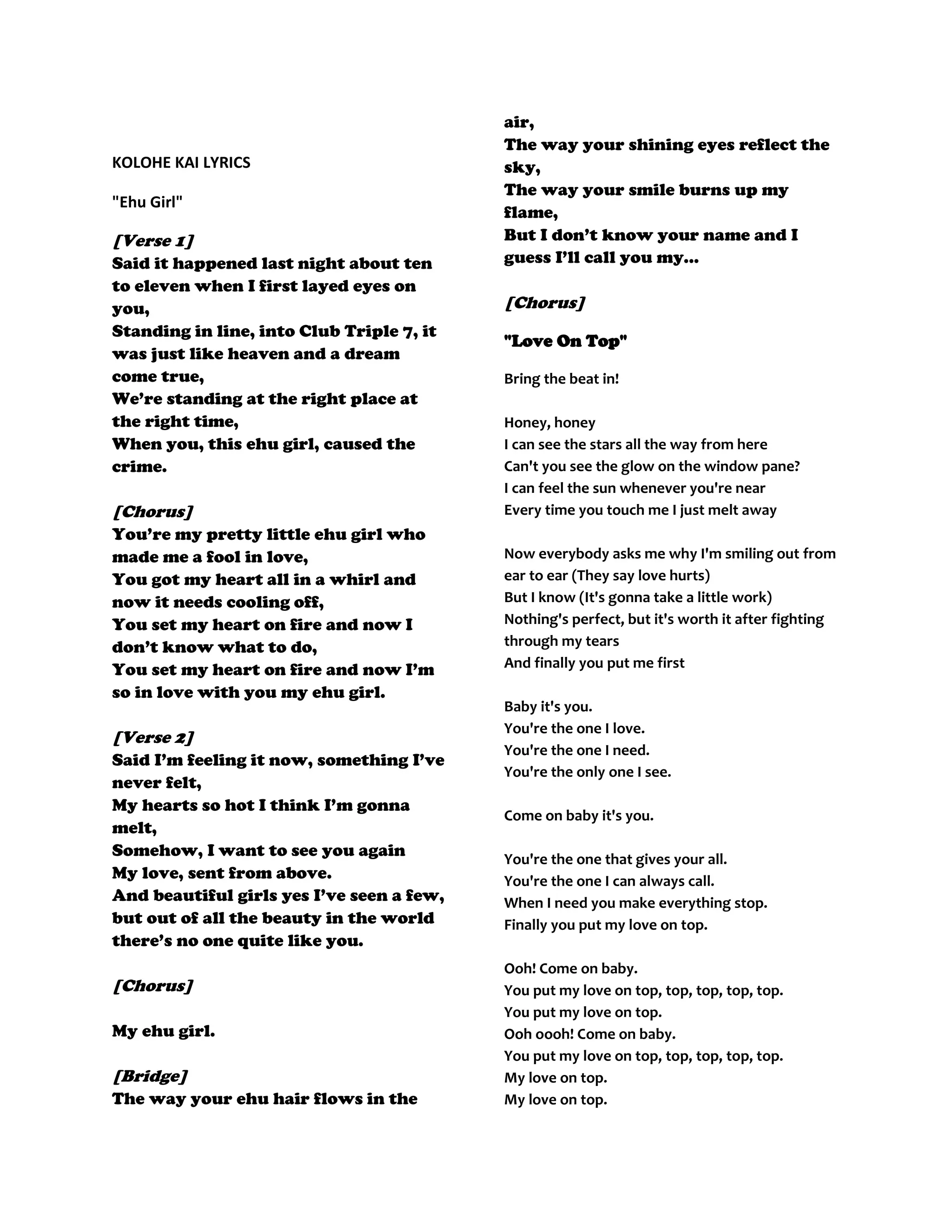 Lyrics | DOCX | Contemporary Hits/Pop/Top 40 | Music