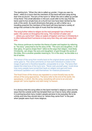 Lyrics breakdown | DOCX | Religious (Music and Audio) | Music