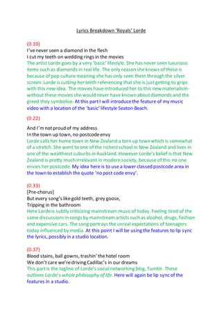 Lyrics breakdown- Royals By Lorde | DOCX