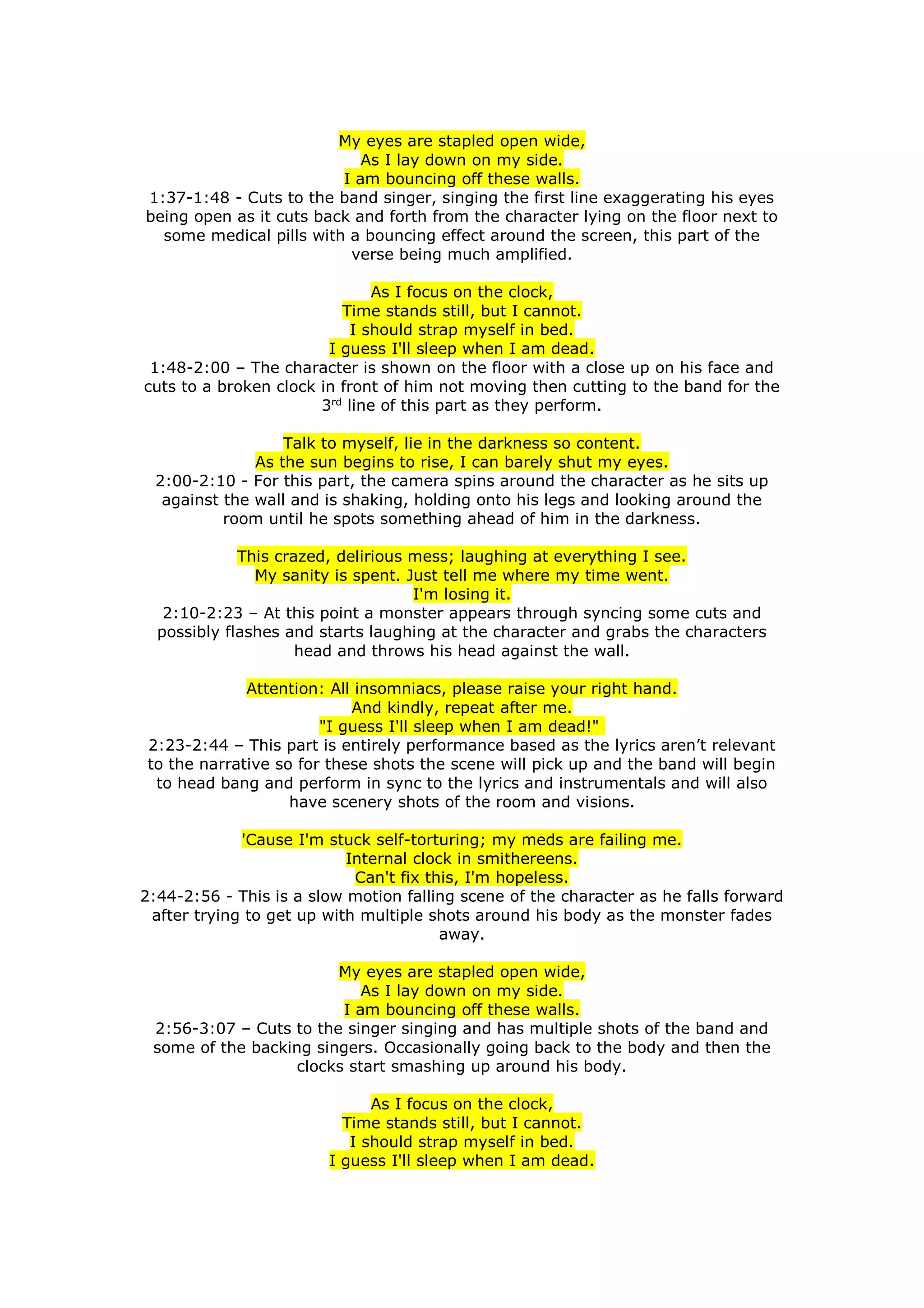 Lyrics breakdown | DOCX | Sleep Disorders | Diseases and Conditions