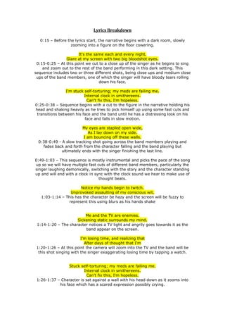 Lyrics breakdown | DOCX | Sleep Disorders | Diseases and Conditions