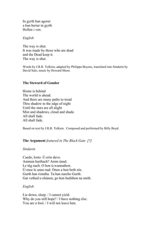 Lord Of The Rings Lyrics Soundtrack | PDF