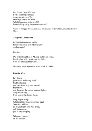 Lord Of The Rings Lyrics Soundtrack | PDF