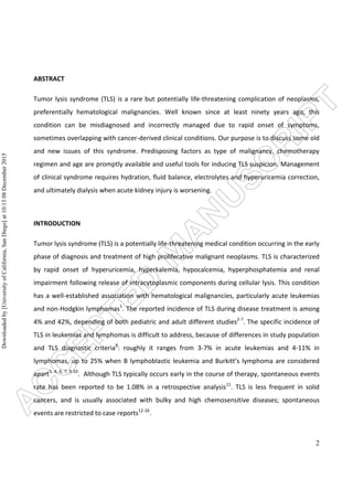 Lysis tumoral syndrome | PDF | Blood Disorders | Diseases and Conditions