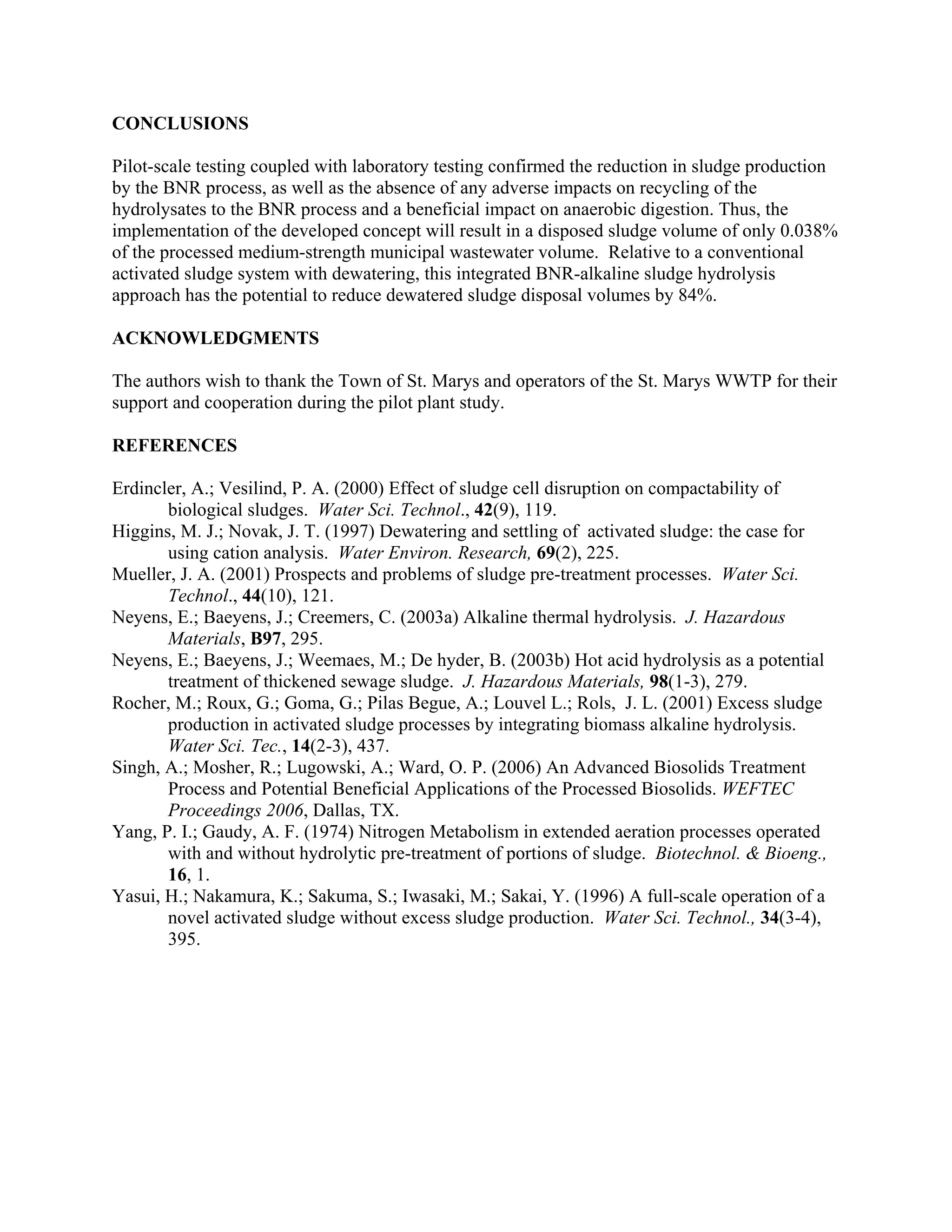 Biosolids Minimization Using Alkaline Sludge Hydrolysis and BNR Process ...