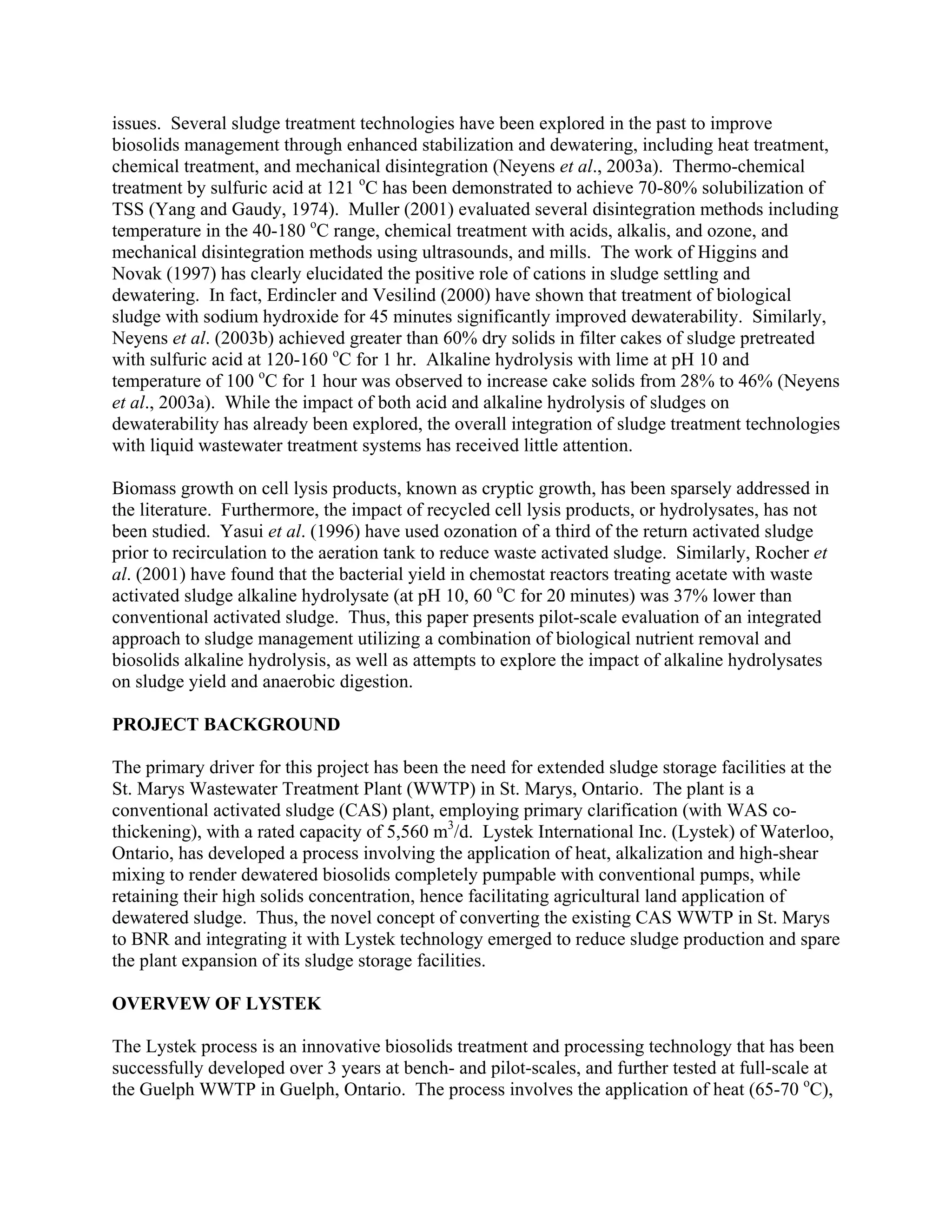 Biosolids Minimization Using Alkaline Sludge Hydrolysis and BNR Process ...