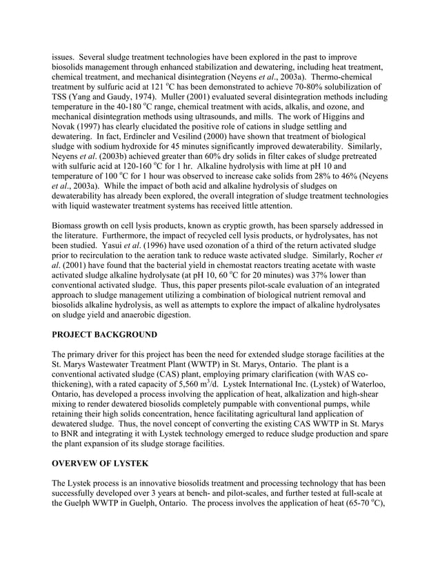 Biosolids Minimization Using Alkaline Sludge Hydrolysis and BNR Process ...