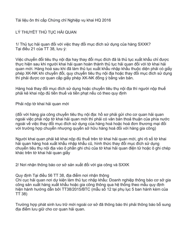 LÝ THUYẾT THỦ TỤC HẢI QUAN | PDF