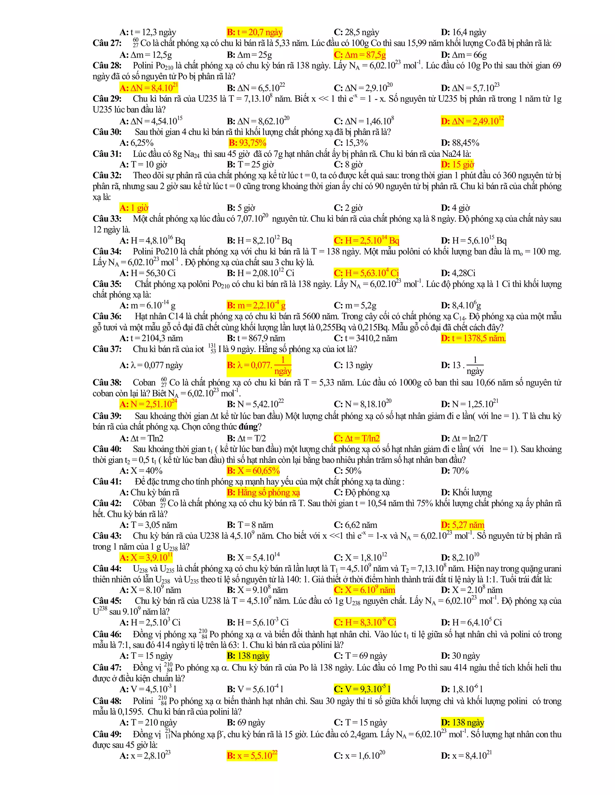 Lý thuyết và bài tập phóng xạ | PDF