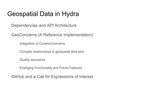 Modeling Geospatial Data in Hydra Using GeoConcerns | PPT