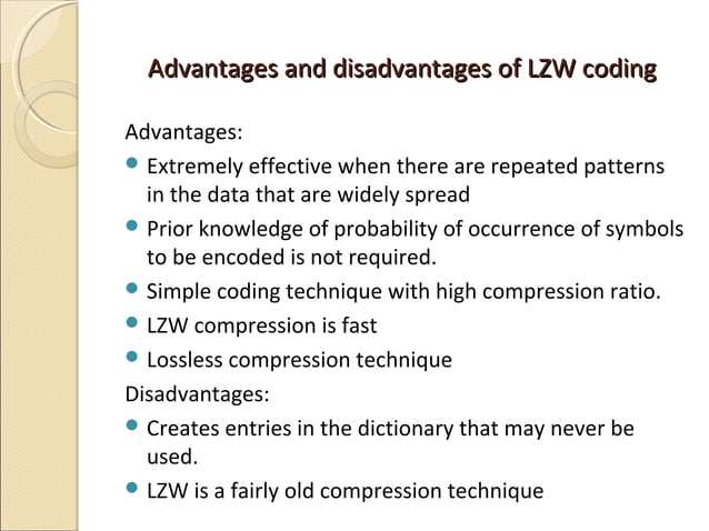 Lzw coding technique for image compression | PPT