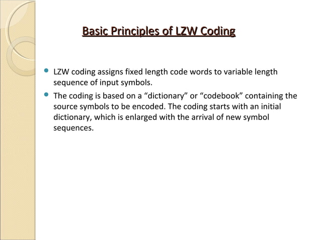Lzw Coding Technique For Image Compression Ppt