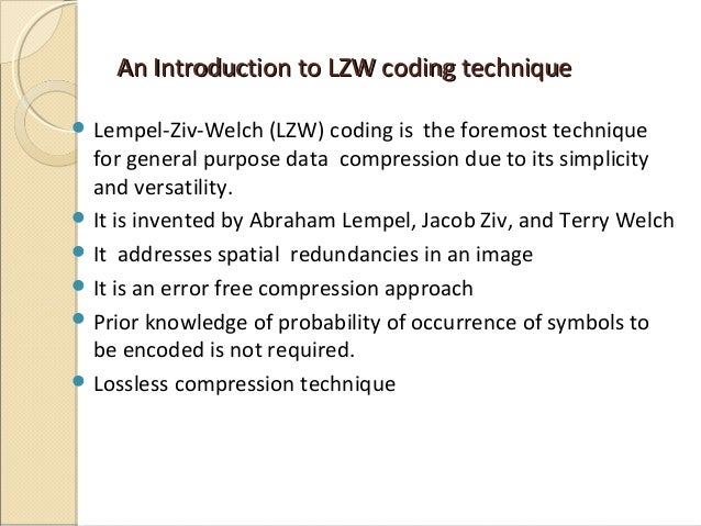 Lzw Coding Technique For Image Compression 3835
