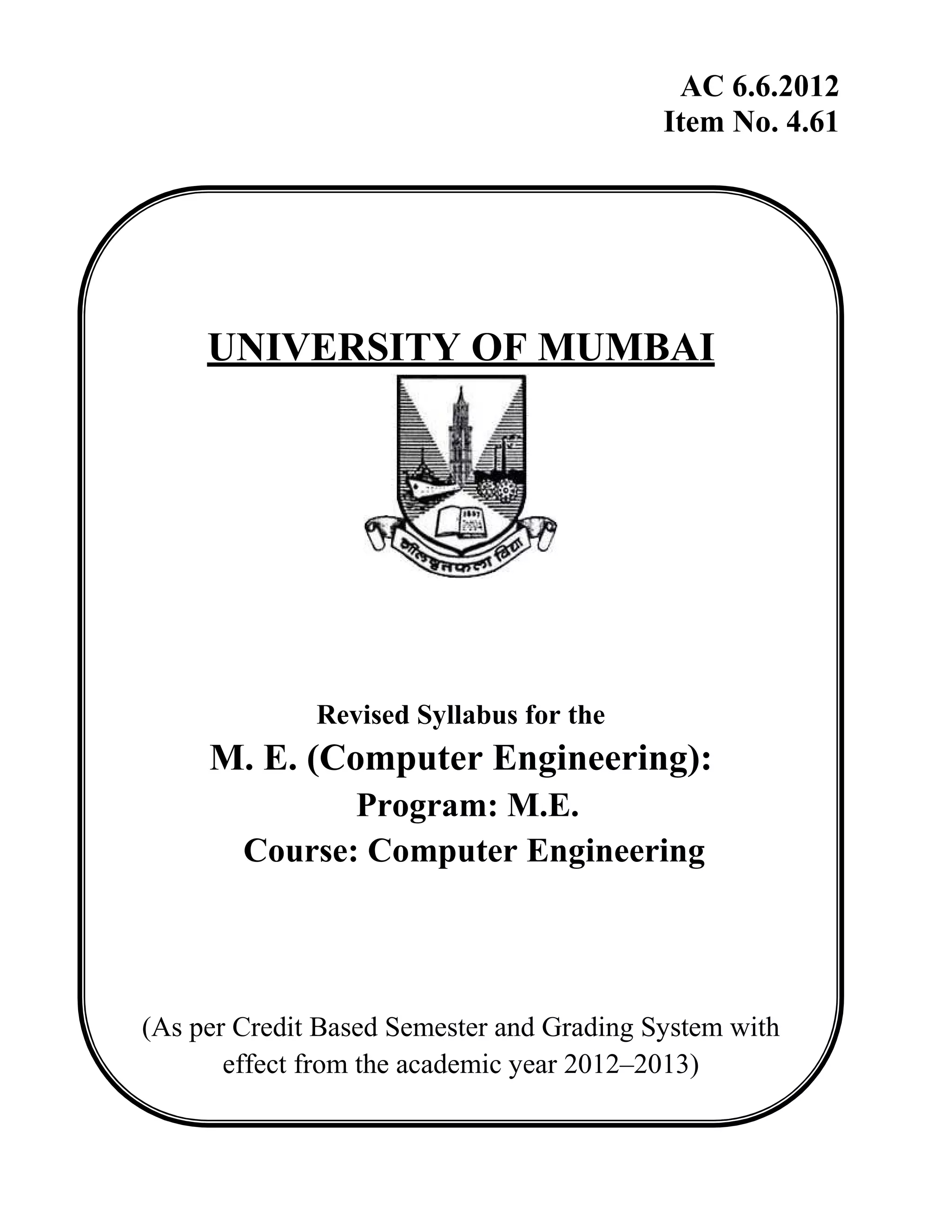 Mumbai University M.E computer engg syllabus | PDF