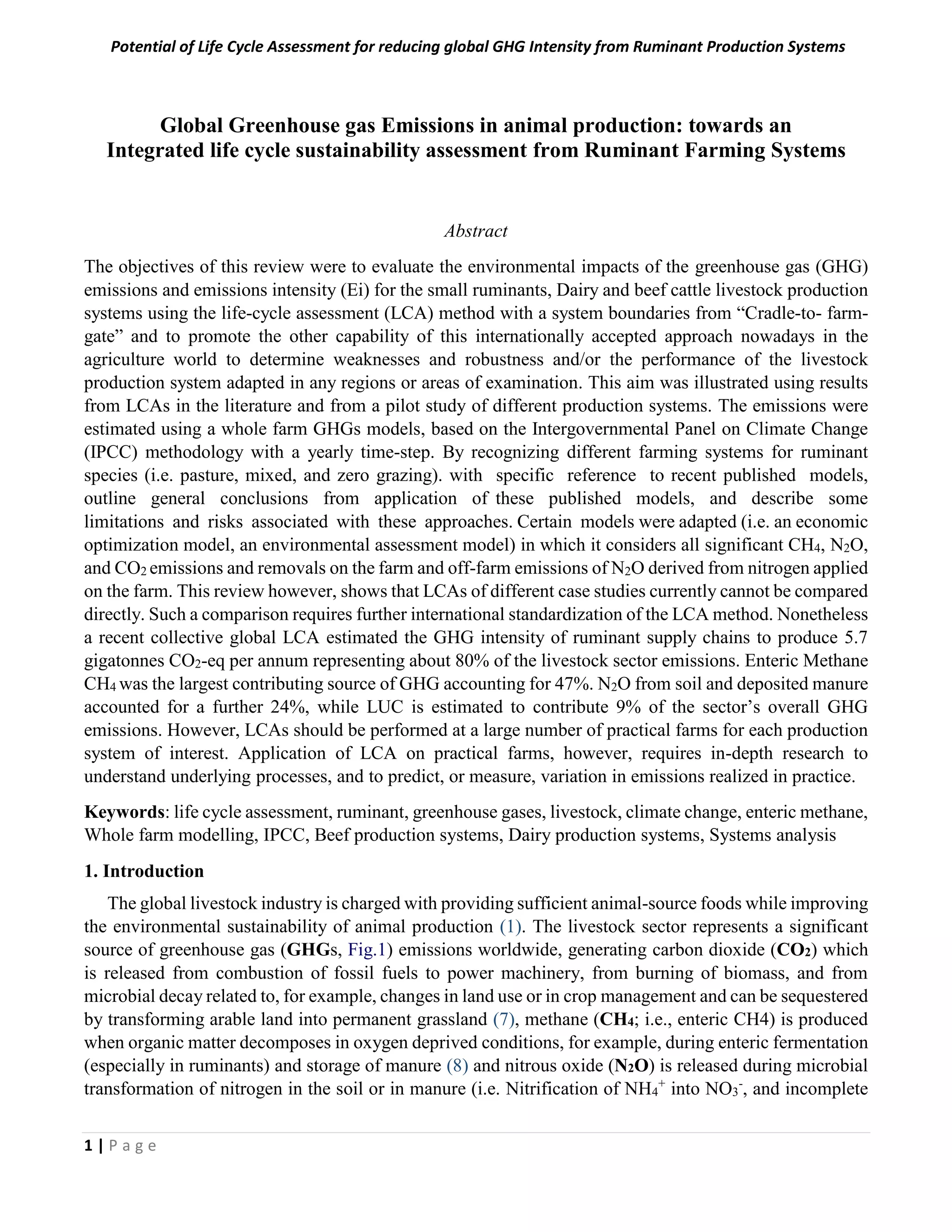 Life cycle assessment (LCA) of Dairy and beef cattles | PDF