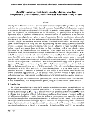 Life cycle assessment (LCA) of Dairy and beef cattles | PDF
