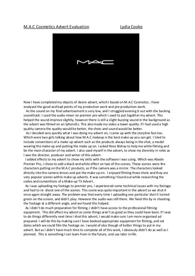 M A C Cosmetics Evaluation