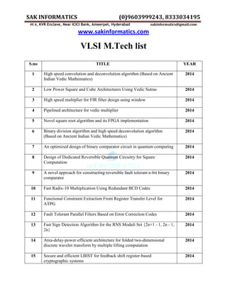 M.tech vlsi list 2014 15 | PDF | Computing | Technology & Computing