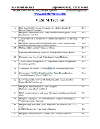 M.tech vlsi list 2014 15 | PDF | Computing | Technology & Computing