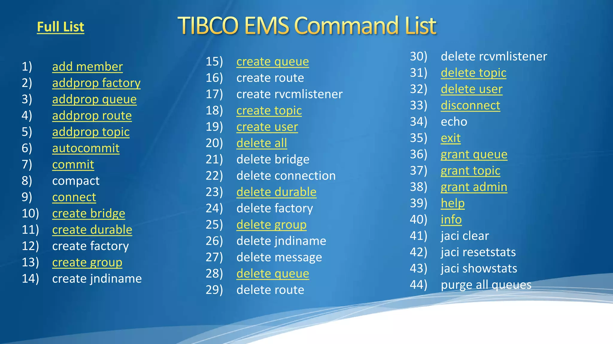 Tibco ems admin commands | PPTX