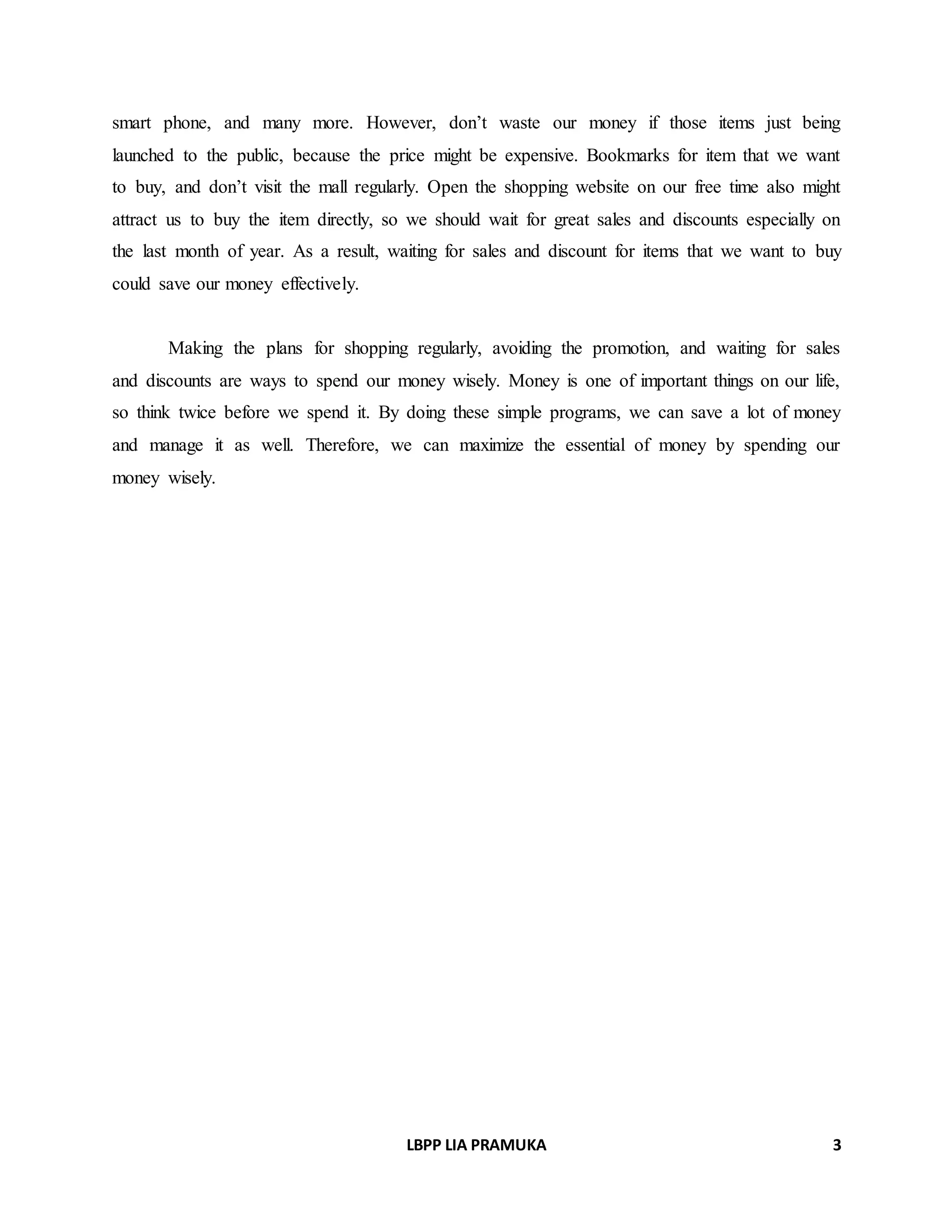 Spending Money Wisely Essay | DOCX