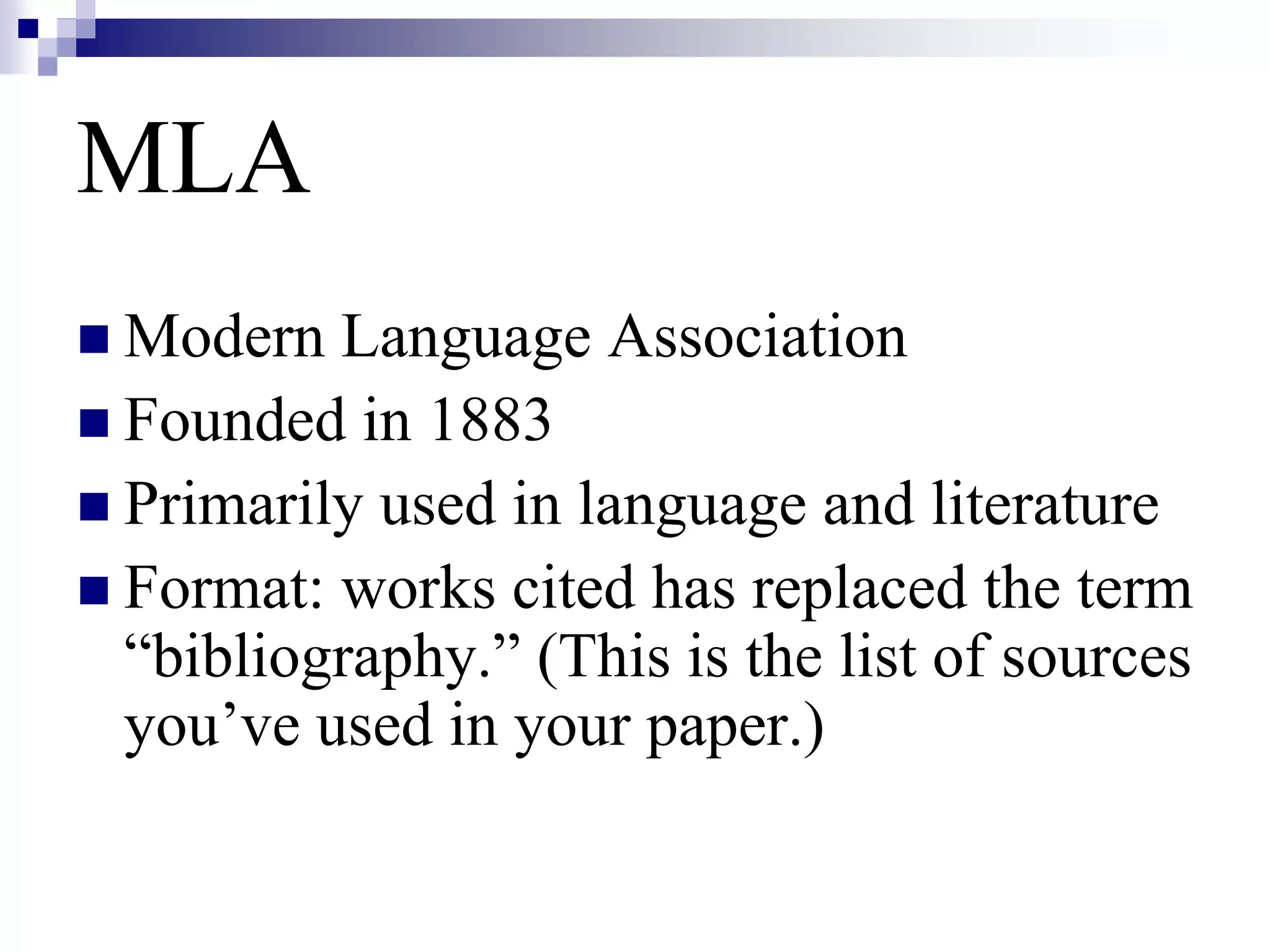 MLA works cited list | PPT