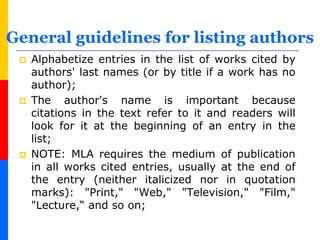 MLA works cited list 7th edition | PPT