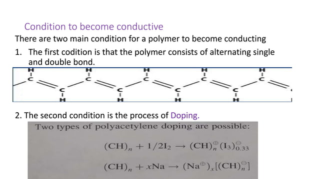 Conducting polymers | PPTX | Chemistry | Science