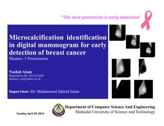 MICROCALCIFICATION IDENTIFICATION IN DIGITAL MAMMOGRAM FOR EARLY DETECTION OF BREAST CANCER | PPT