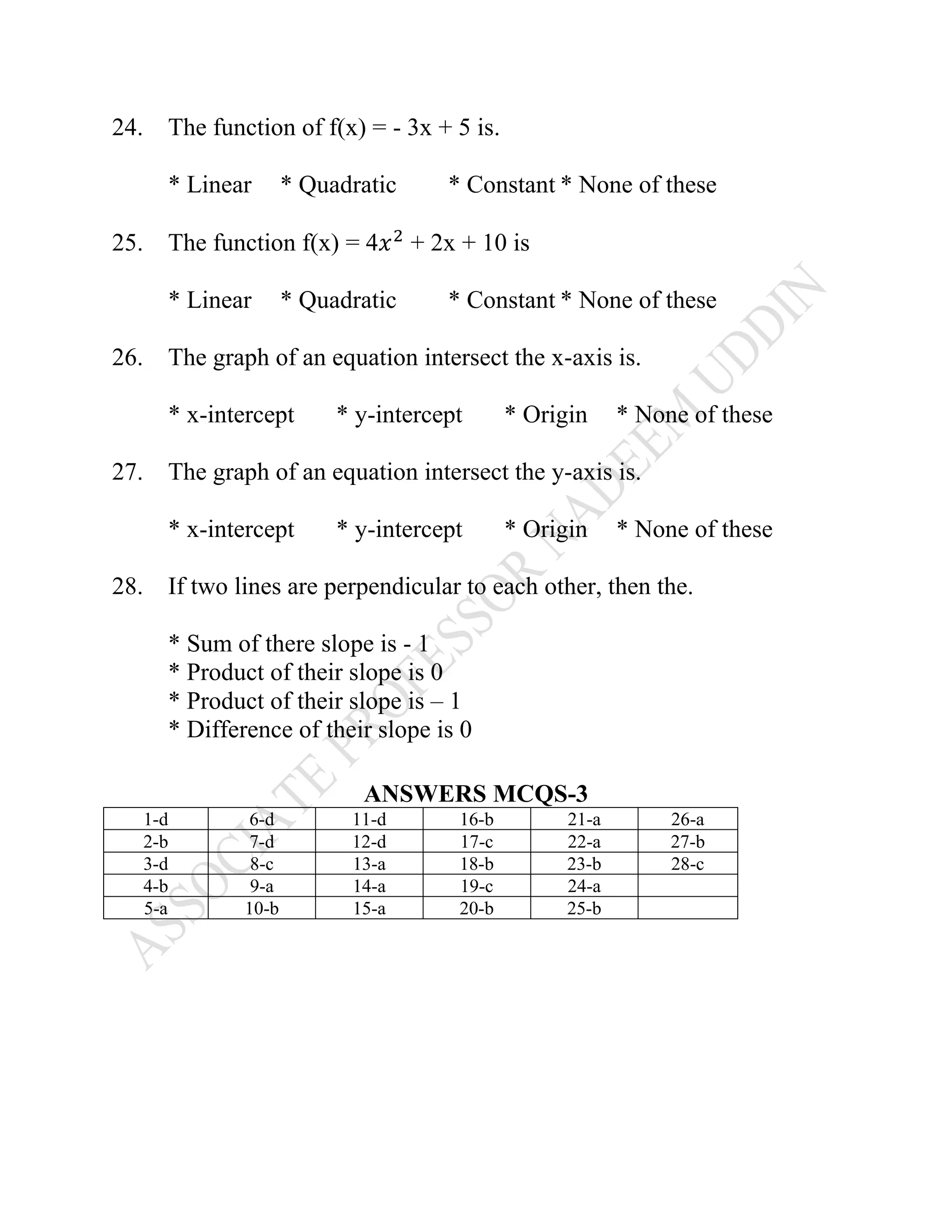 M.c.qs.- 3(functions & their graphs) | PDF