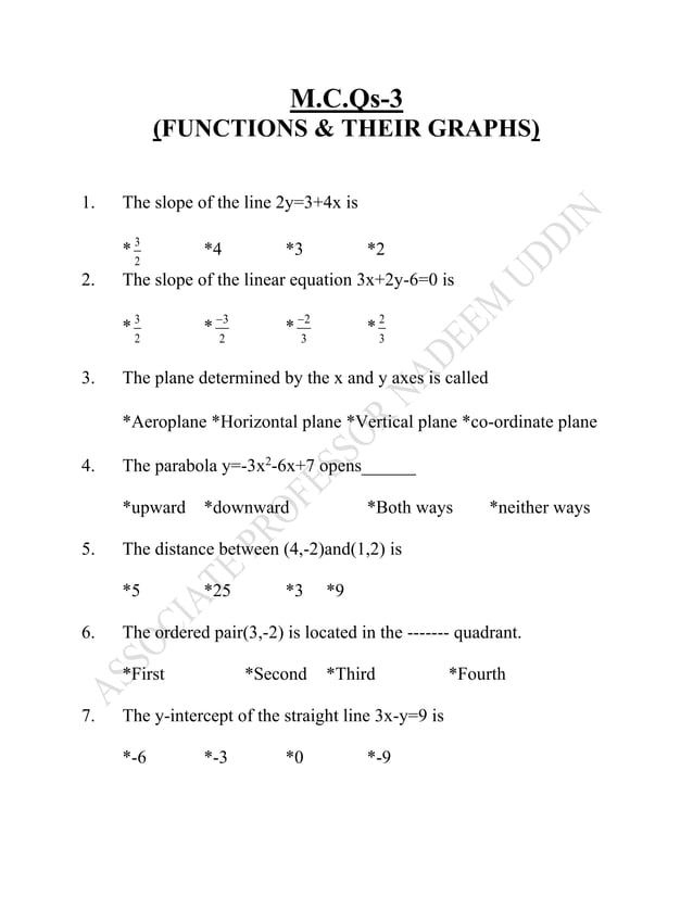 M.c.qs.- 3(functions & their graphs) | PDF | Physics | Science