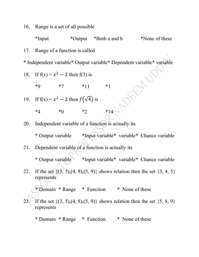 M.c.qs.- 3(functions & their graphs) | PDF | Physics | Science