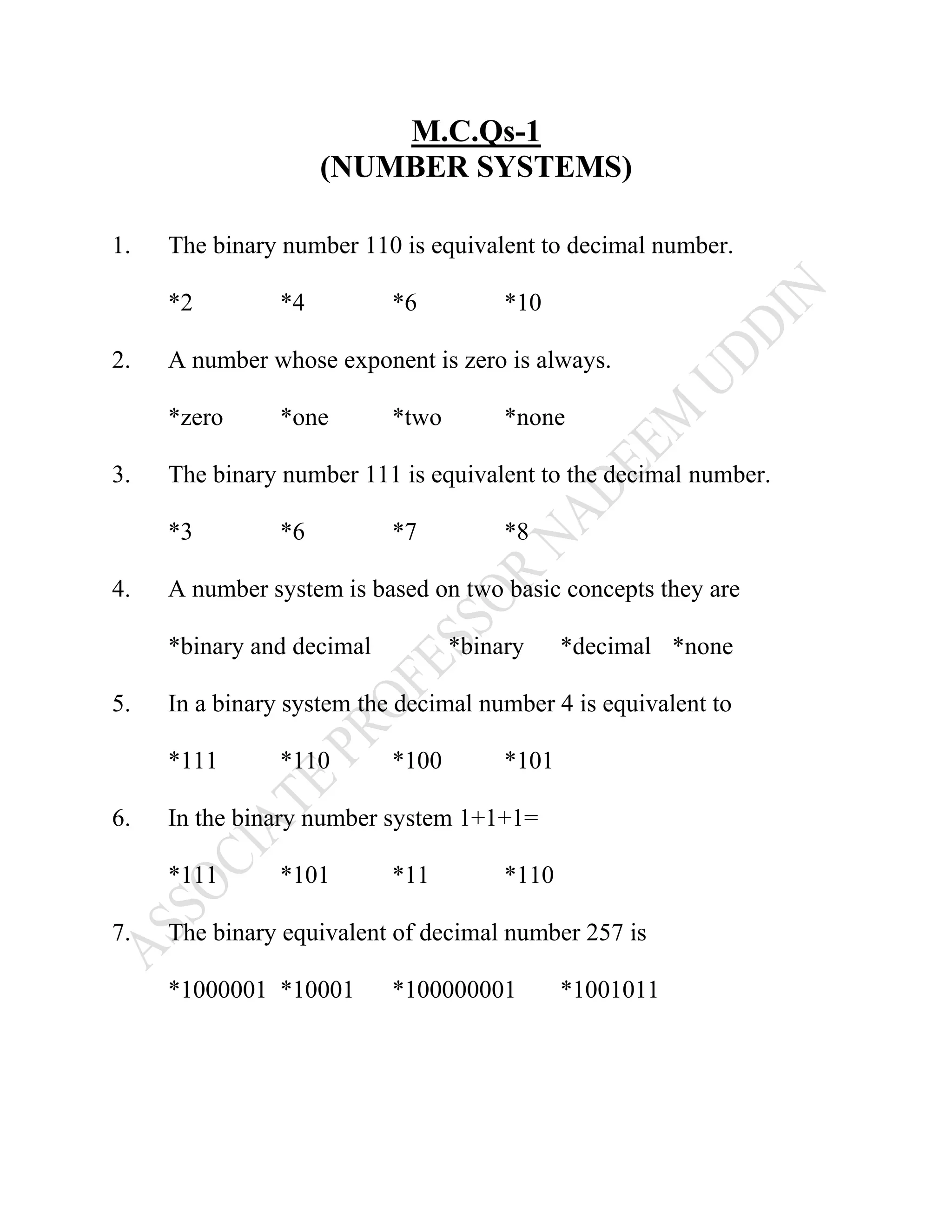M.c.qs -1(number systems) | PDF