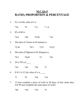 M.c.qs 5 ratio, proportion & percentage | PDF
