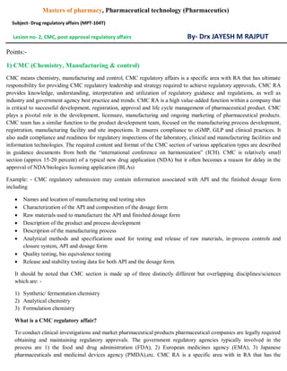 CMC, post approval regulatory affairs, etc | PDF