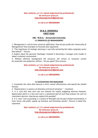 M.b.a. annamalai university - financial management | DOCX | Business Accounting & Finance | Business