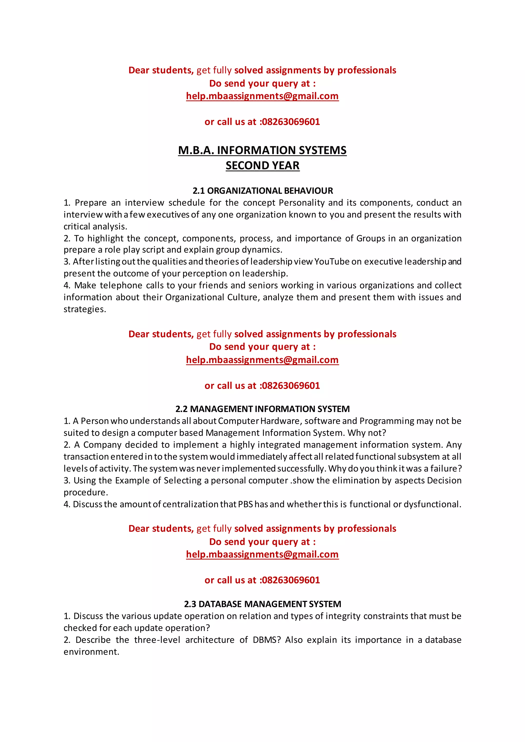 M.b.a. annamalai university information systems - second year | DOCX