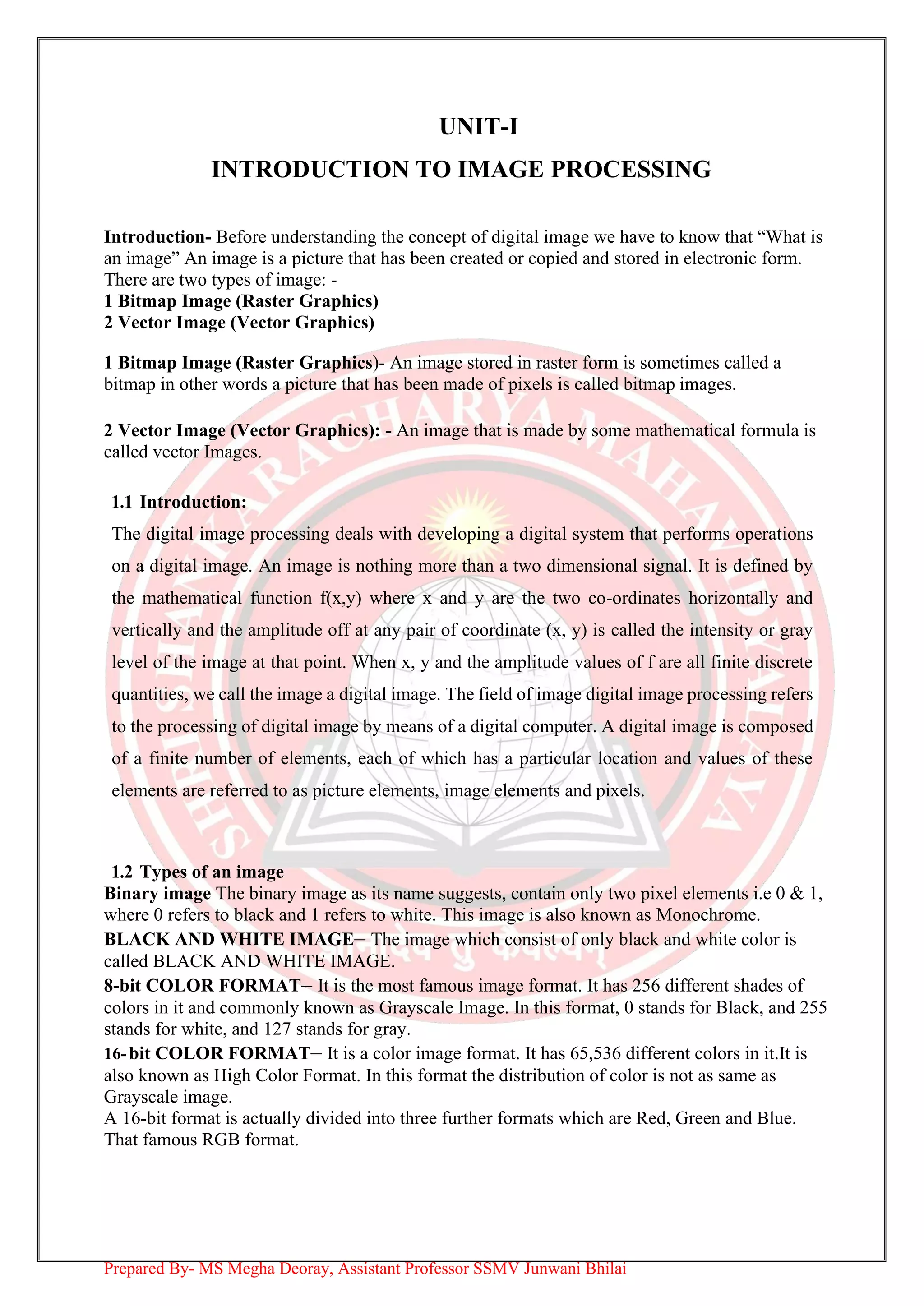 M.sc.iii sem digital image processing unit i | PDF