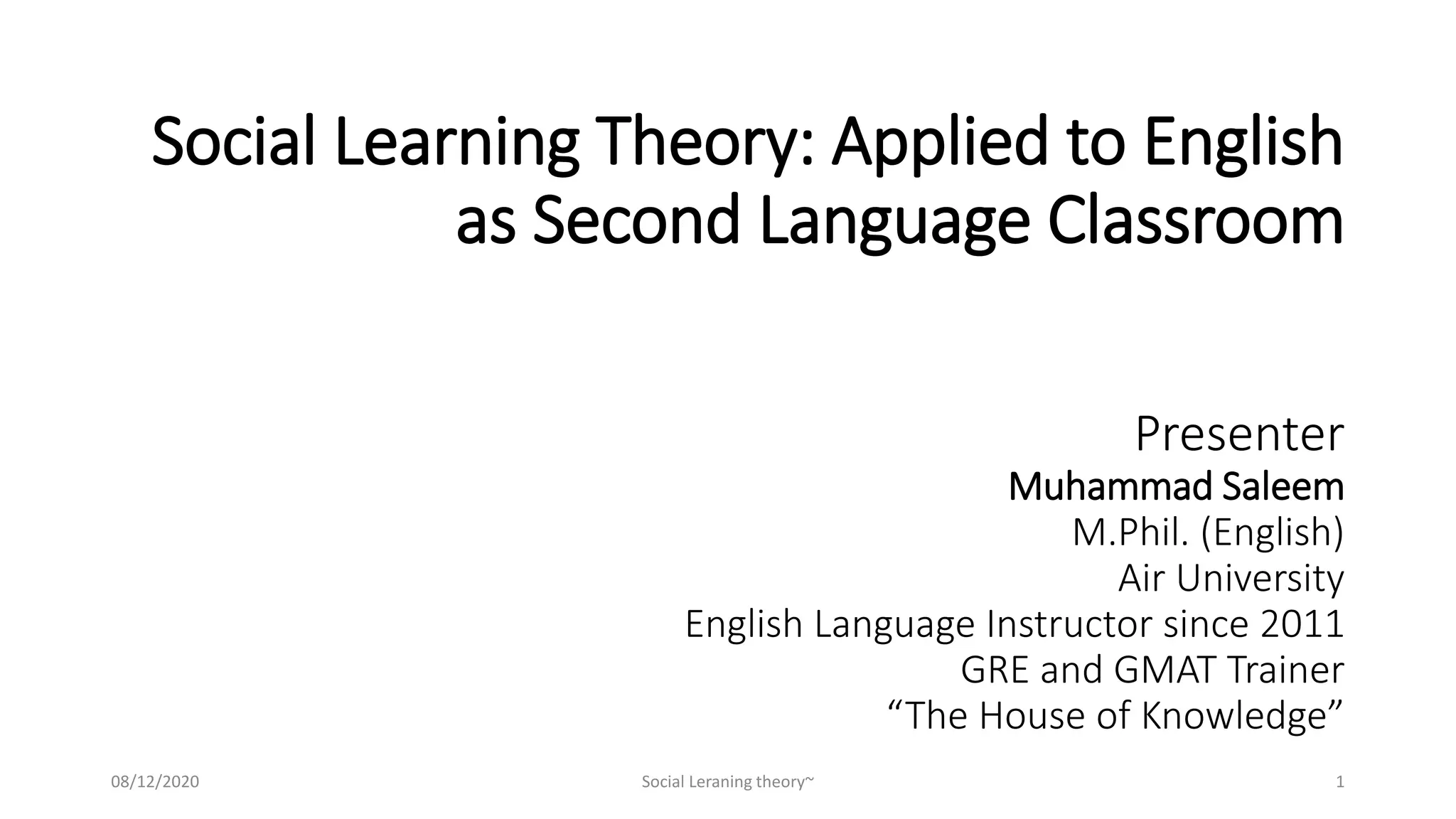social learning theory applied to english as second language classroom | PPTX