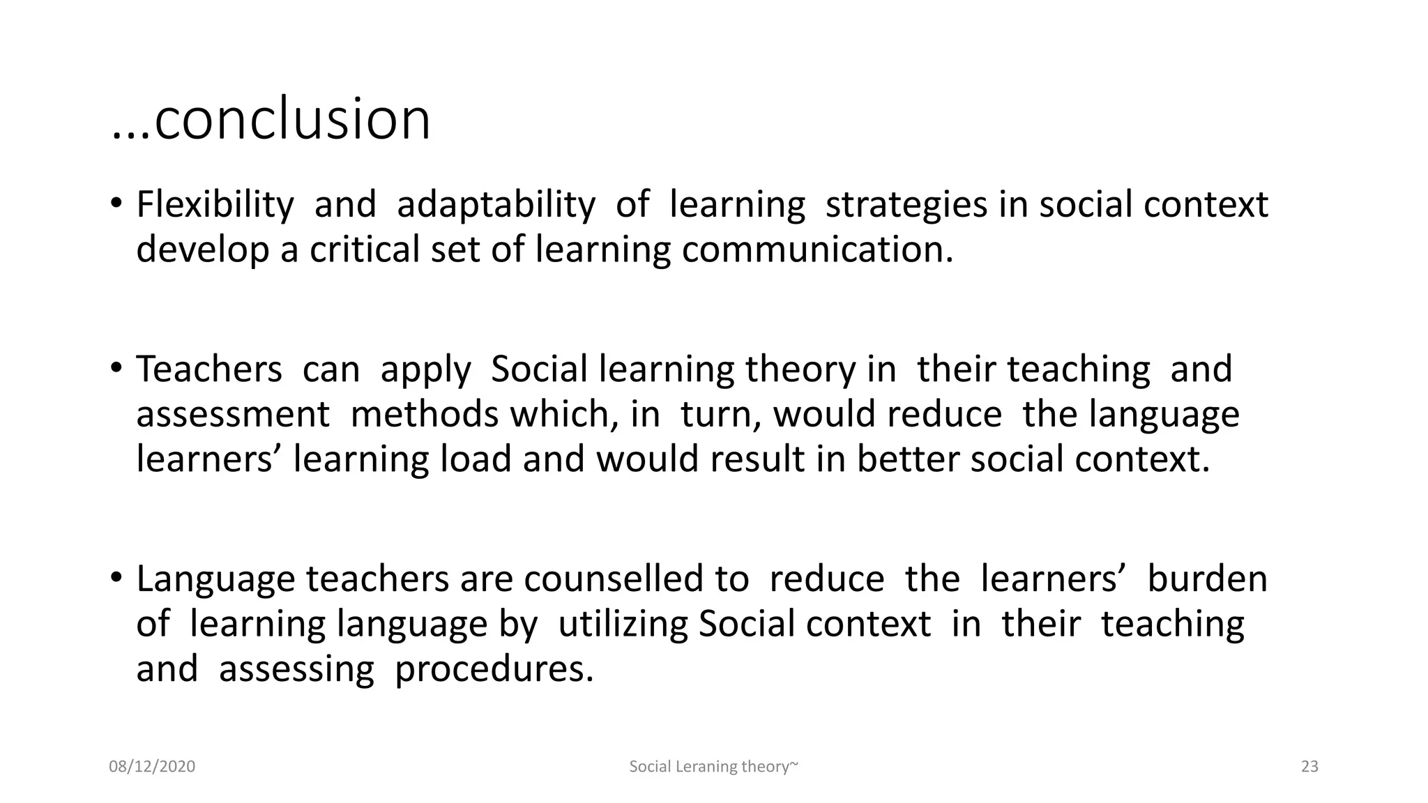 social learning theory applied to english as second language classroom ...