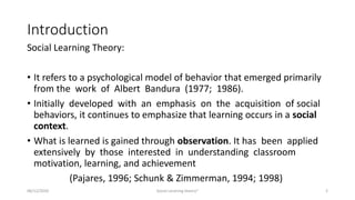 social learning theory applied to english as second language classroom ...