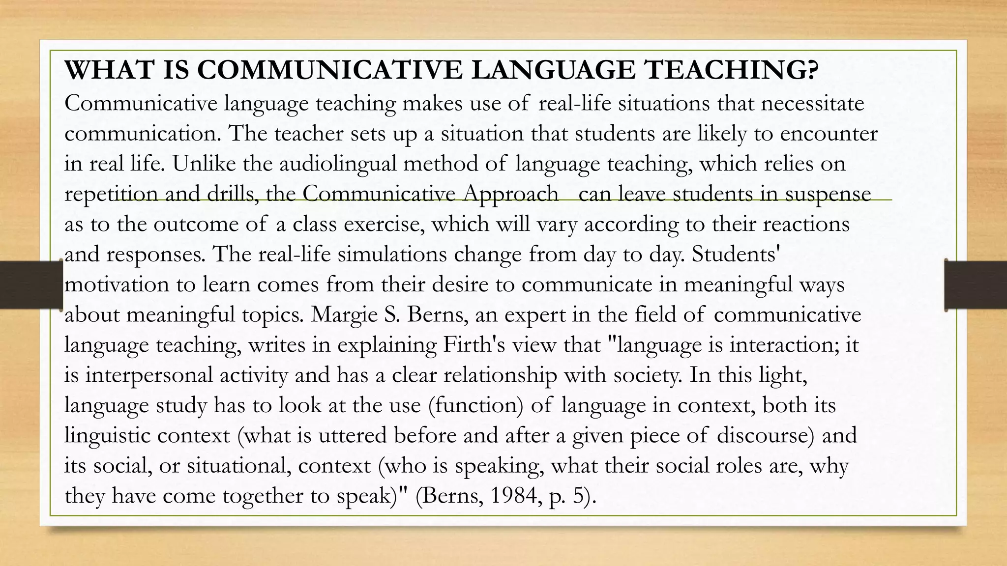 Communicative Language Teaching | PPTX | Education
